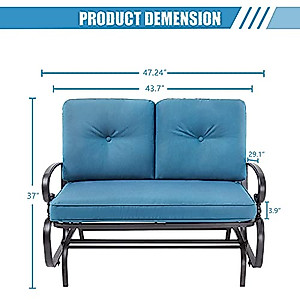 Omelaza Patio Bench, Porch Glider Outdoor Swing Glider Rocking Loveseat, Steel Frame Chair with Thick Cushion (Peacock Blue)