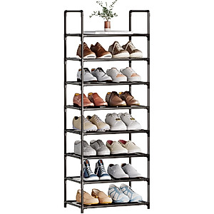 MUAHRCE 8-Tier Tall Shoe Rack for Closet, Entryway, Adjustable Sturdy Durable Shoe Shelf,Narrow Shoe Stand Organizer (18" W×10" D×58" H,Black)