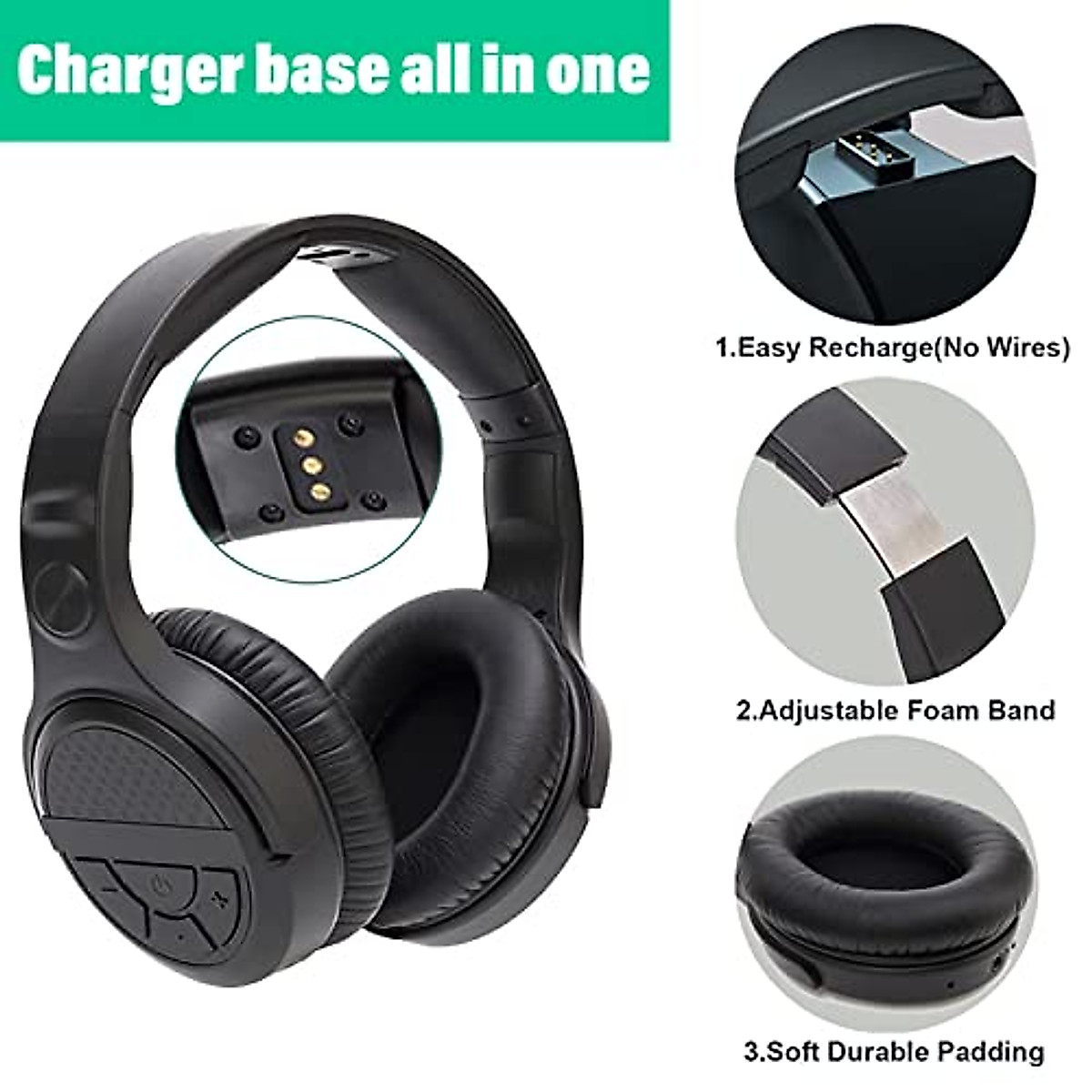 MONODEAL Wireless Headphones for TV Watching with Digital Optical RCA 2.4GHz RF Transmitter Charging Dock, Over Ear Headset with 3 Audio Modes, 197FT Wireless Range, 10Hrs Audio Playtime