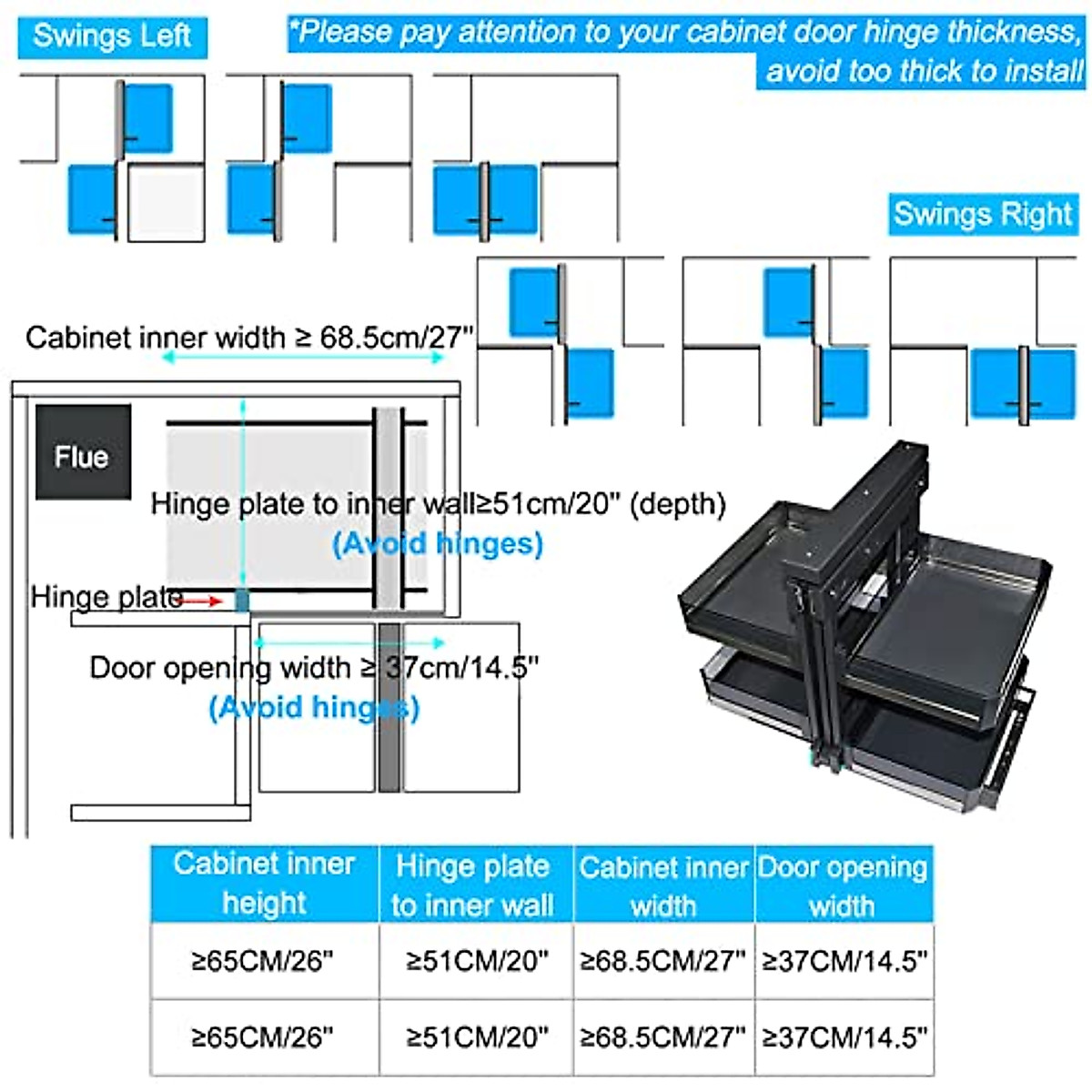 Blind Corner Cabinet Pull Out Organizer with 4-Shelf Glass Basket Corner Stainless Steel Damping Guide Rail Cabinet Storage Shelves Spice Rack for Installation on Left or Right Blind Corner Cabinet (