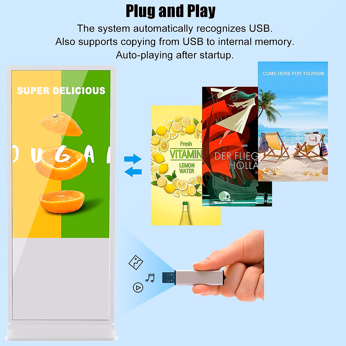 65 Inch Interactive Touchscreen Monitor,Win10 Core i5 RAM 4G & ROM 128G,Floor Standing Lcd Digital Signage,Commercial Interactive Advertising Display Screen,Digital Signage Kiosk Smart Board White