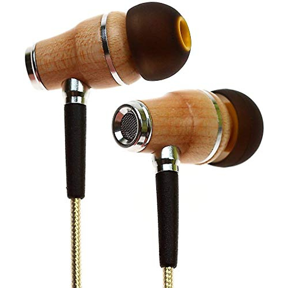 Symphonized NRG 2.0 Wood Earbuds Wired, in Ear Headphones with Microphone for Computer & Laptop, Noise Isolating Earphones for Cell Phone, Ear Buds with Booming Bass (Gold)