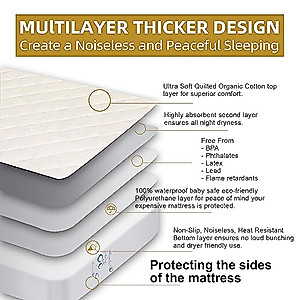 Lofe Organic Cotton Crib Mattress Protector - Top&Side Waterproof, 100% Waterproof Crib Mattress Protector, Breathable Baby Crib Mattress Cover, Infant Toddler Crib Mattress Fitted 52x28x9 in