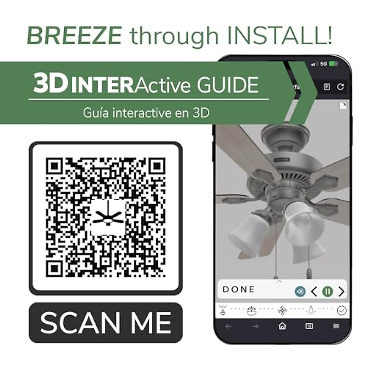 Hunter 50882 Swanson Ceiling Fan 44 inches Matte Silver