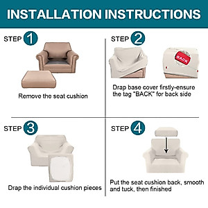Turquoize 2 Piece Chair Covers Chair Slipcovers for Living Room Armchair Couch Cover Chair Sofa Cover with Individual Cushion Covers Furniture Cover for Chairs Feature Jacquard Fabric (Chair, Ivory)