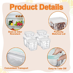 Suclain 6 Pcs Square Food Storage Container with Lid Set 2Qt 4Qt 6Qt Clear Commercial Container with Scales Handles for Home Restaurant Kitchen Proof Dough Marinating Meat, Polycarbonate(White)