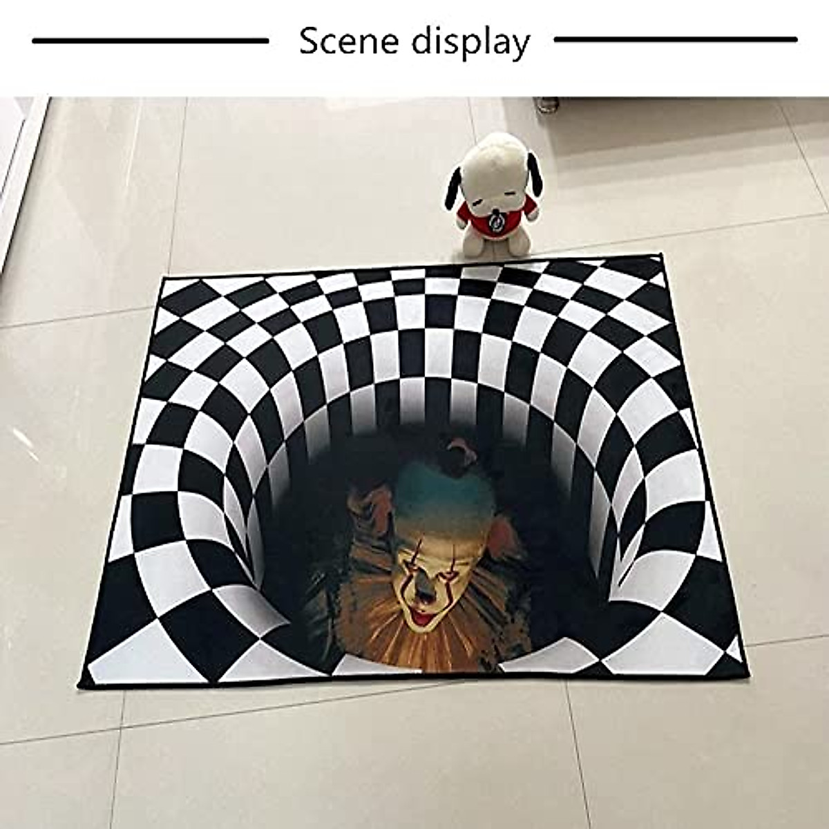 Meilihua, 3D Vortex Optical Illusion Rug Round Carpet Clown Doormat for Lvining Bedroom, Black White Plaid Round Rugs 3D Visual Optical Floor Mat (Colour, 5080)