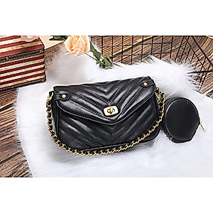 Montana West Quilted Small Crossbody Bags for Women Trendy Designer Shoulder Purses and Handbags with Coin Purse, 2PCS Set (Black)