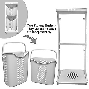 Laundry Basket with Wheels Plastic,2 Tier,40L+32L Large Capacity,Storage Organizers for Kitchen, Bathroom, Easy Mobility Multi-Functional Hampers