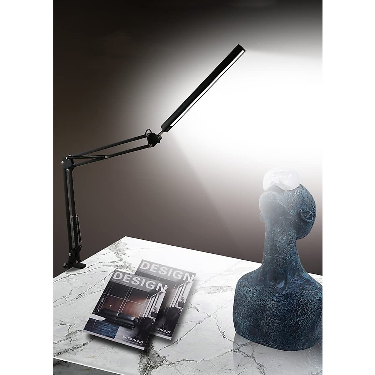 Habisder 12W Eye-Caring Metal Swing Arm Desk Lamp with Clamp, 3 Modes, 20 Brightness Dimmable Clamp Desk Light with Memory Function, for Home Office Study,Studios Reading LED Desk Lamps