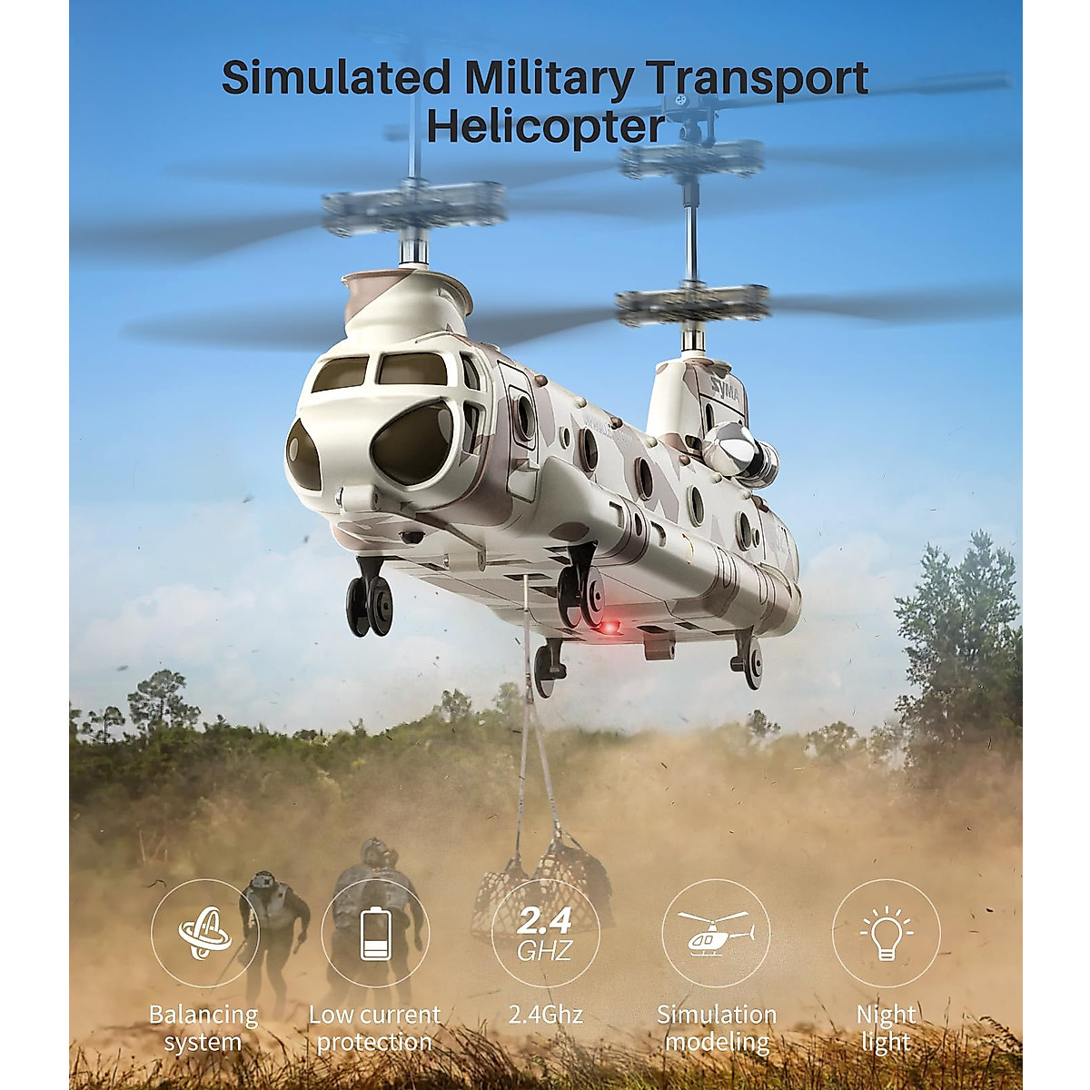 SYMA Remote Control Helicopter, S52H Military Transport RC Helicopter with Altitude Hold, One Key take Off/Landing, LED Light, Low Battery Reminder, Army Helicopter Toys for Kids and Military Fans