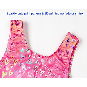 Domusgo Girl Gymnastics Leotard Size 8-9 Years Old Sparkle Nenon Love Heart Biketard Soft Colorful Jazz Scrawl Unitard Fitted Ballet Dancewear for Children Team Sport