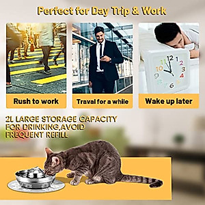 Cat Water Fountain All Stainless Steel,710z/2.1L Large Capacity,Round Design,Quiet Design,Visible Water Level,360° Automatic Cat Water Dispenser Easy Assemble and Clean,Supply Water Even Power Off