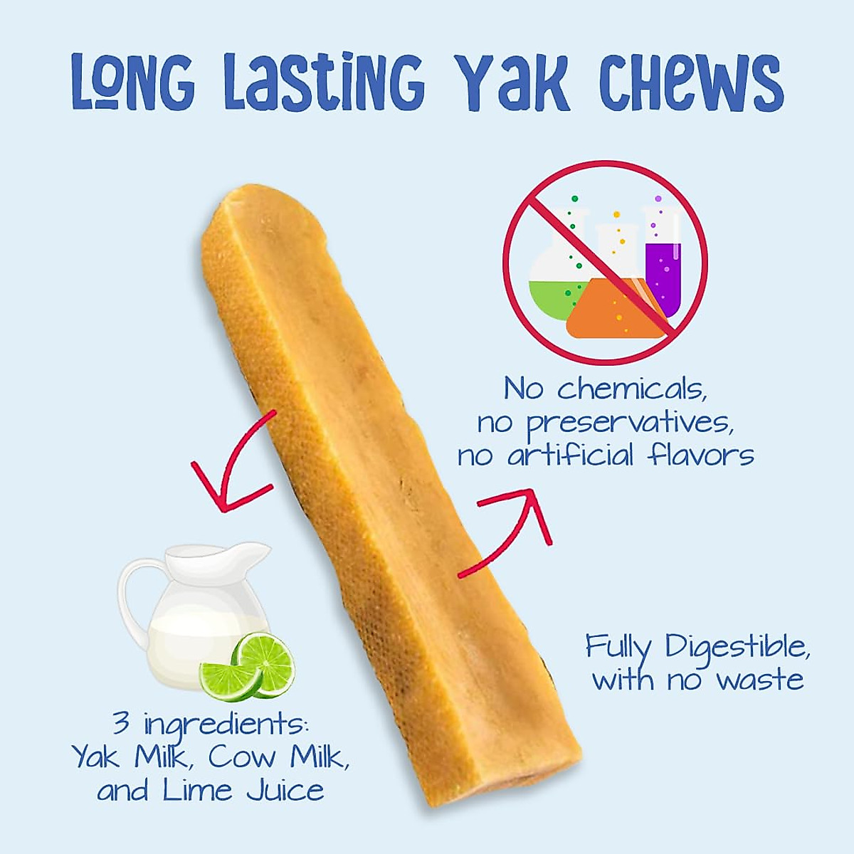 Yeti Dog Chew - Yak Cheese Himalayan Dog Chews - Healthy Long Lasting Dog Chews - Yak Chews for Large, Medium and Small Dogs - Yak Bones for Dogs - Natural Yak Cheese Dog Chews - Large, 7 oz