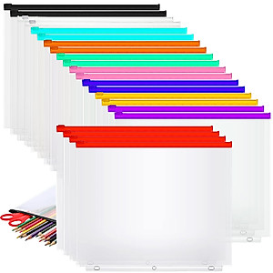 40 Pieces Binder Pockets A4 Size 3 Hole Binder Pockets with Zipper Binder Folders Plastic Binder Pouch Folders for 3 Ring Binder Loose Leaf Bags Waterproof PVC Document Filing Bags, 10 Colors
