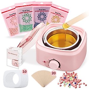 Waxing Kit Wax Warmer Hair Removal, with Hard Wax Beans, Adjustable Temperature for All Wax/Hair Types, Eyebrow, Facial, Body, Bikini, Brazilian, Full Body At Home Waxing Painless