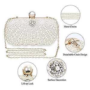 Tanpell Women's Pearl Evening Bags Rhinestone Beaded Clutch Purses for Wedding Bridal Handbag Ladies Prom Cocktail Party Purse (Beige-3)