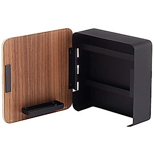 Yamazaki Home Square Magnetic Cabinet Accented Keychain Organizer | Steel + Wood | Key Storage, One Size, Walnut