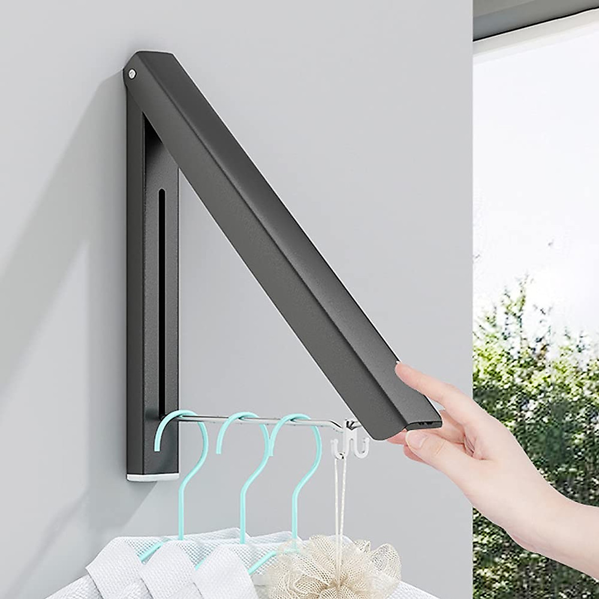 Etiger Wall Stand, Triangle Organizer Bracket, Expandable and Collapsible Hanging Rack, Perfect for Clothes and Towels Ideal for Bathrooms, Dorm Rooms, & Condos(Black)