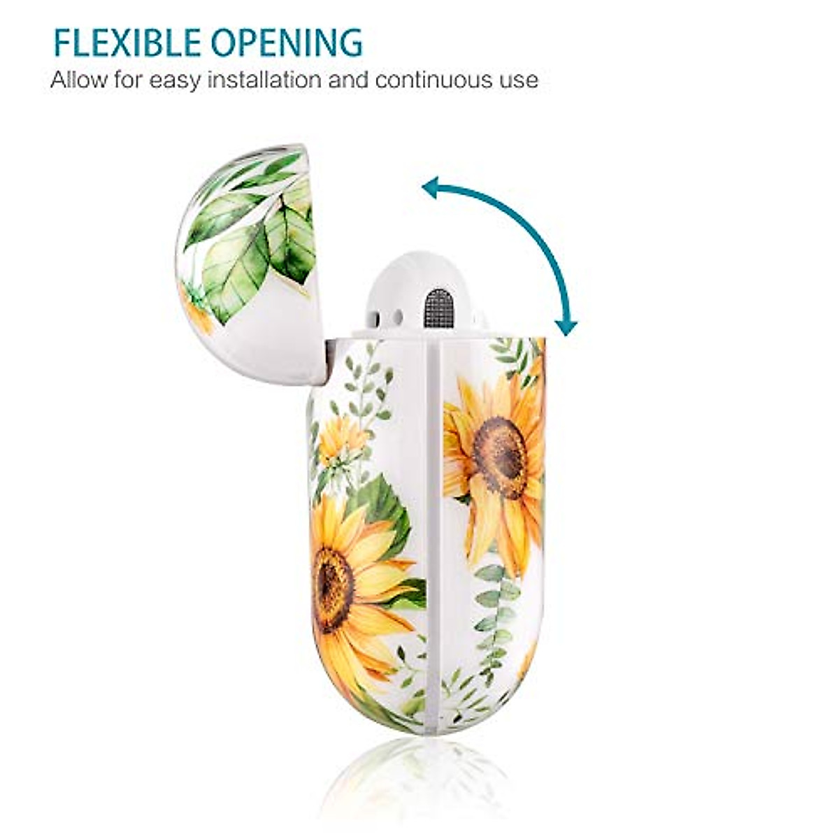 Sunflower Airpod Case, Shockproof Hard Case Cover with Keychain for Apple Airpod Case 2nd 1st Generation, Case for Airpod Boys Girls, Front LED Visible, Support to Wireless Charging
