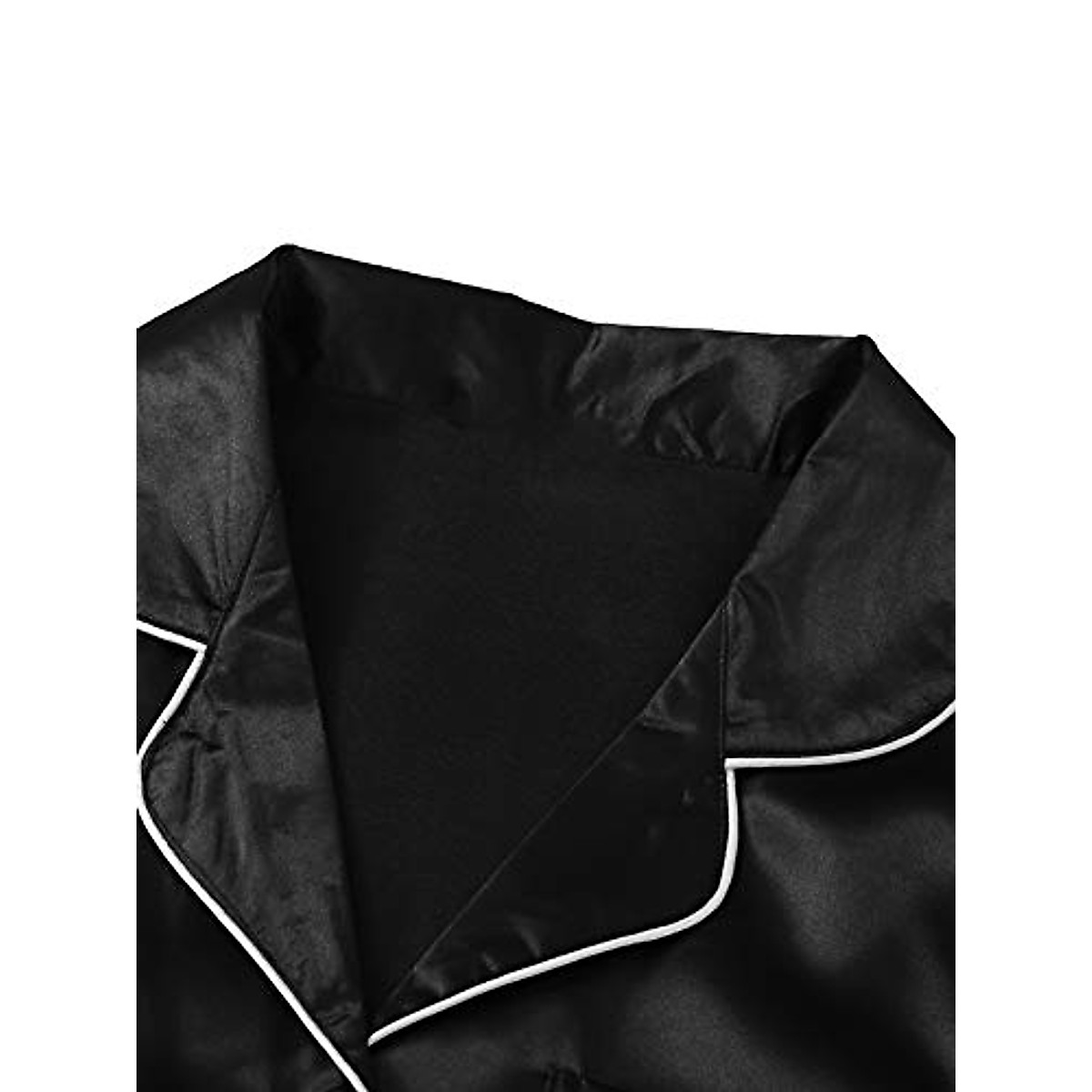 SweatyRocks Women's Short Sleeve Sleepwear Button Down Satin 2 Piece Pajama Set Black Small