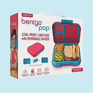 Bentgo® Pop - Bento-Style Lunch Box for Kids 8+ and Teens - Holds 5 Cups of Food with Removable Divider for 3-4 Compartments - Leak-Proof, Microwave/Dishwasher Safe, BPA-Free (Flame Red/Turquoise)