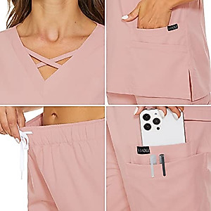 VIAOLI Scrubs for Women Stretch Set V-Neck Top & Jogger Athletic Pant Nursing Uniform for Women Clearance Workwear
