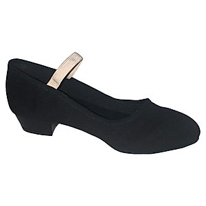 Danzcue Adult Canvas Elastic Strap Character Teacher Shoes, Black, 5 M