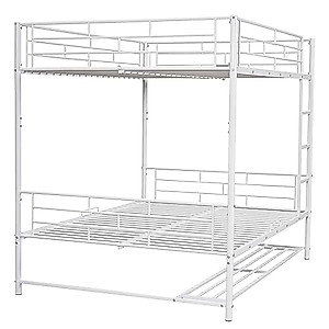 Merax Full Over Full Metal Bunk Bed Frame with Shelf and Guardrails for Bedroom for Boys Girls and Adult,White