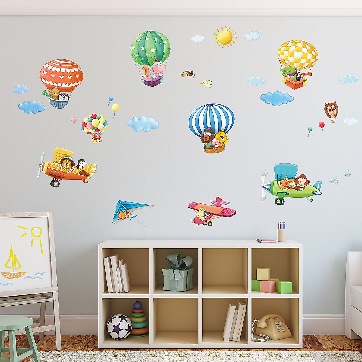 DECOWALL DAT-1406B1506B Animal Hot Air Balloons and Biplanes Kids Wall Stickers Wall Decals Peel and Stick Removable Wall Stickers for Kids Nursery Bedroom Living Room d?cor