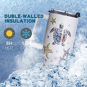 Gome 40 oz Sea Turtle Tumbler with Handle - Insulated Stainless Steel Ocean-Themed Cup with Lid and Straw - Keeps Drinks Cold and Hot,Birthday Gifts for Women - Hand Wash Only