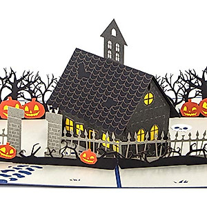 Ribbli Halloween Haunted House Handmade 3D Pop Up Card,Greeting Card,Halloween Card,Pumpkin Card,with Envelope