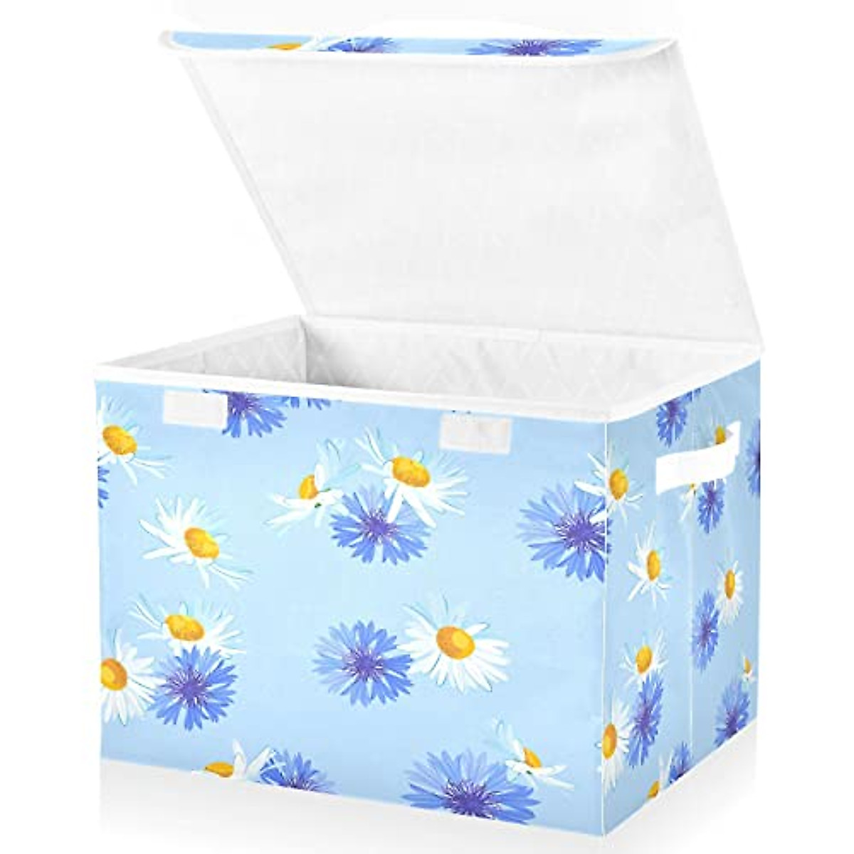 GOODOLD Art Daisy Storage Bins with Lids, 16.5x12.6x11.8in Large Collapsible Fabric Storage Boxes with Handles, Stackable Cube Organizer Containers for Closet Home Office