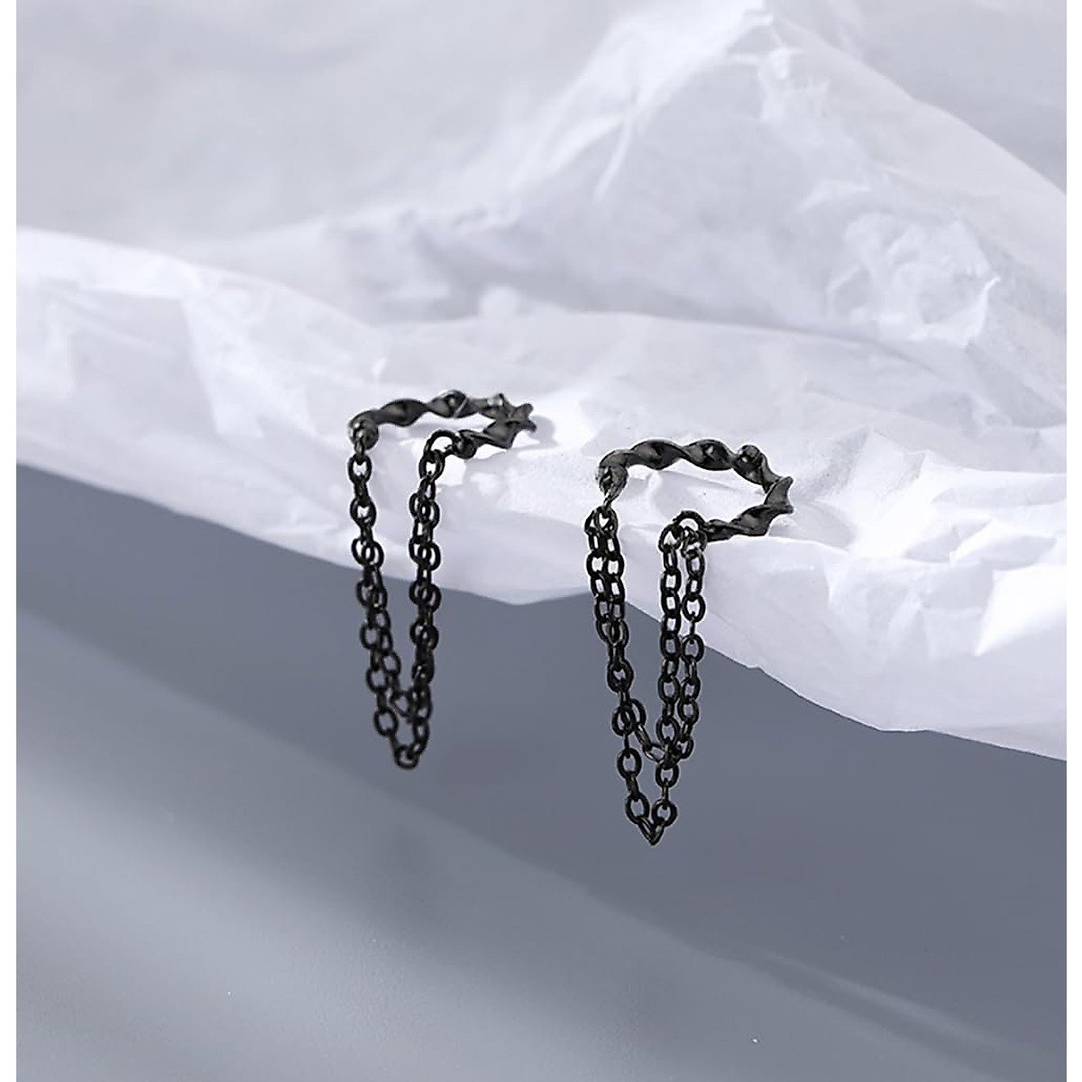 Reffeer Solid 925 Sterling Silver Cuff Earrings Chain Cartilage Wraps for Women Minimalist Cuff Earrings No Piercing (C-Black Gold)