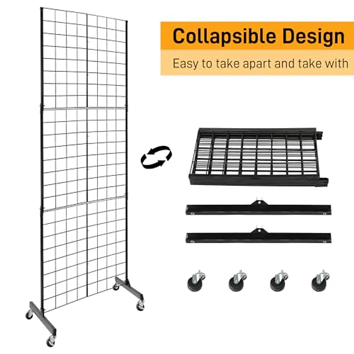 Bonnlo 2' x 6' Detachable Girdwall for Easy Transport, Standing Grid Tower, Thicker 5mm Wire, 180 LBS Weight Capacity Grid Panel with Legs and Extra Hooks, Display Rack for Retail and Craft Fair (2)