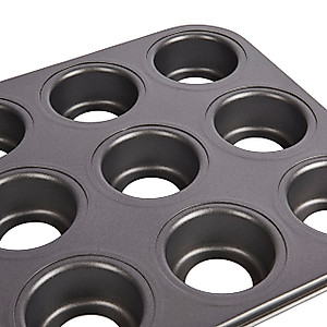 MasterClass KCMCHB96 12 Hole Mini Sandwich Tin with Loose Bases and PFOA Non Stick in Gift Box, Robust 1 mm Carbon Steel, 27 x 36 cm, Grey