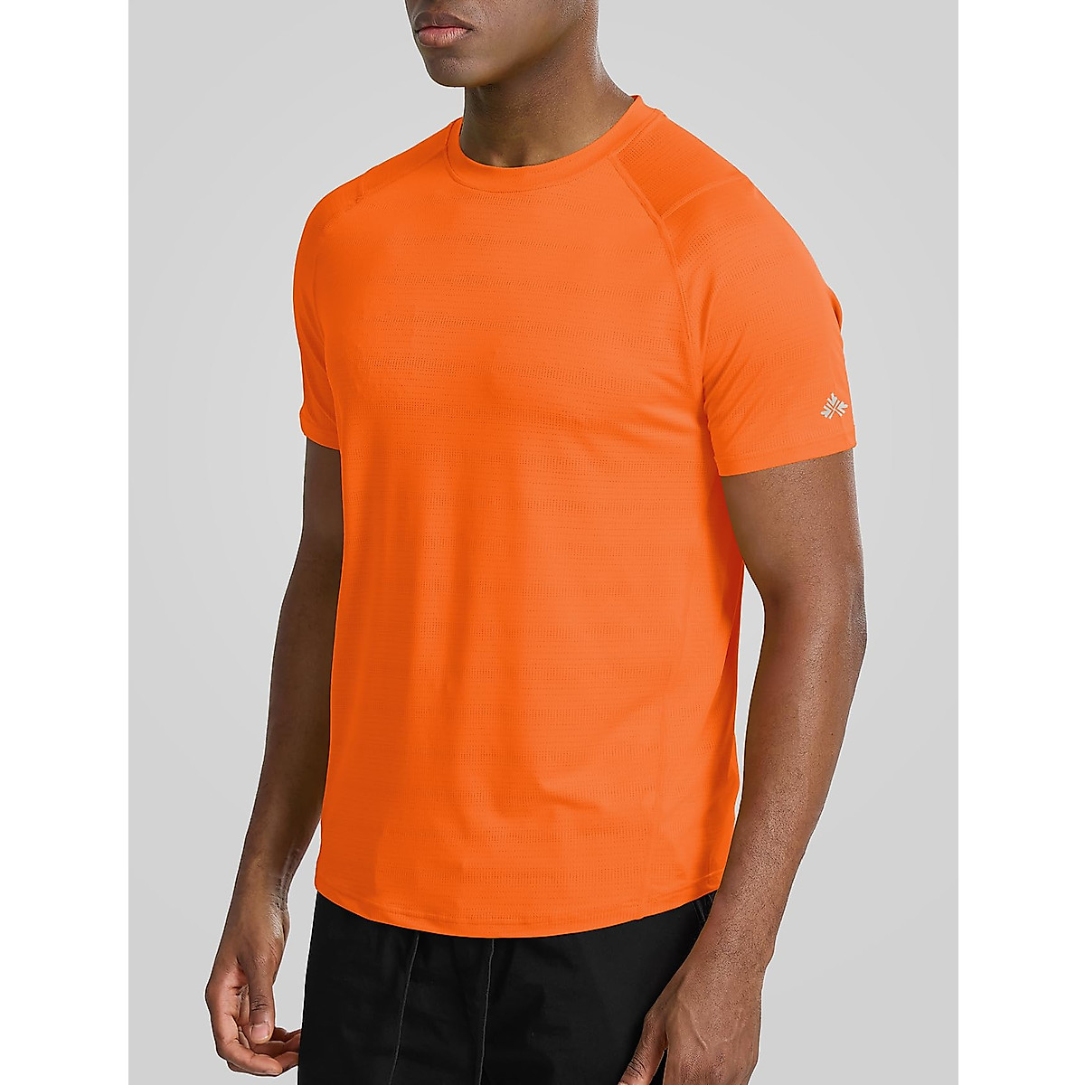 Zengjo Mens Athletic Shirts Short Sleeve Fitted Moisture Wicking Quick Dry(Neon Orange,L)