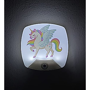2 Pack - Cartoon Unicorn LED Plug-in Night Light for Kids - Wall Lamp Take Good Care Children Sleep Light Sensor Auto Controlled Nightlights for Baby Nursing D