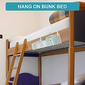 Rtteri 2 Sets Bedside Shelf Bed Metal Storage Basket Bunk Bed Shelf with 10 Pair 5 Different Size Hooks Bed Side Organizer Caddy Hanging Organizer for Home Office Desk Phone Book(White)