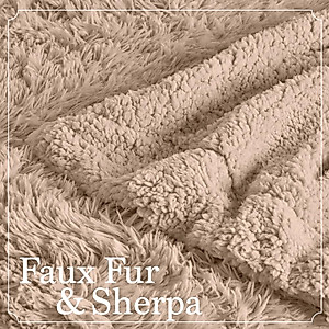 The Connecticut Home Co Throw Blanket Soft Fluffy Room Decor, Cozy Warm Throws for Bed, Couch, Gifts for Women, Bedroom Cute Aesthetic Blankets Shag and Sherpa, 65x50, Beige