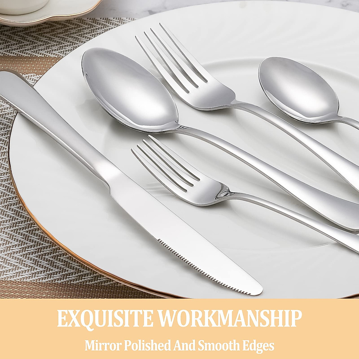 60 Piece Silverware Set Service for 12,Premium Stainless Steel Flatware Set,Mirror Polished Cutlery Utensil Set,Durable Home Kitchen Eating Tableware Set,Include Fork Knife Spoon Set,Dishwasher Safe