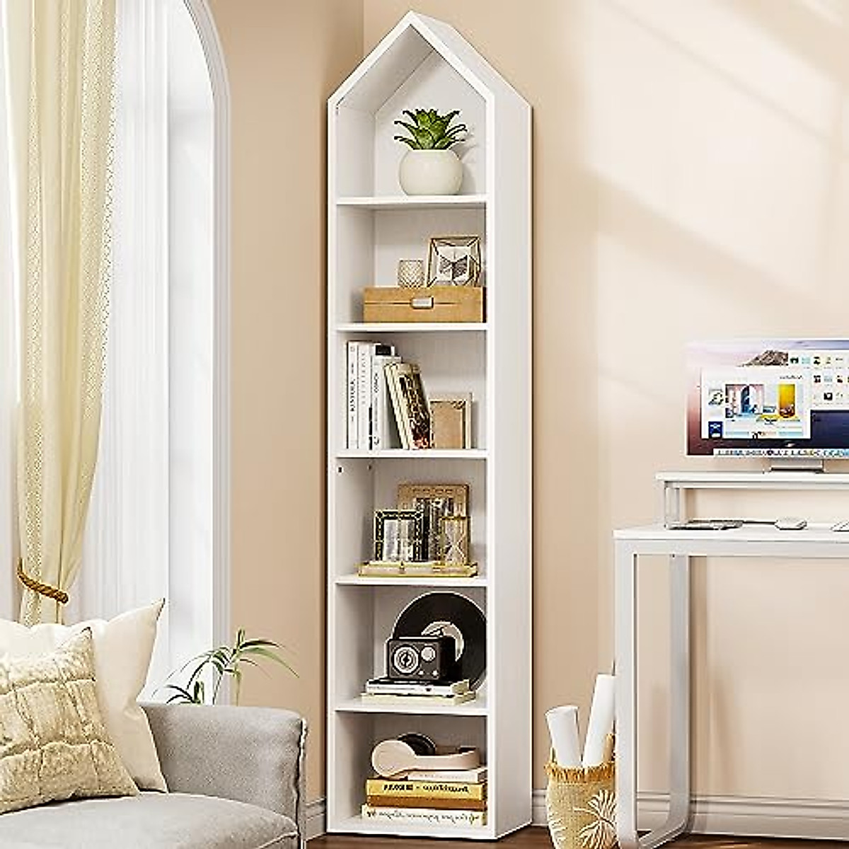 YITAHOME 73" Tall Narrow Bookshelf, Modern Open 5 Tier Bookcase, Wooden Shelf Stand for Small Spaces, Display Shelving Storage Rack for Bedroom, Living Room, Home Office, White