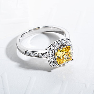Gobaalele 1.2cttw/1.3cttw/2.4cttw Promise Rings Simulated Yellow Diamond Cubic Zirconia Ring Radiant Cut Sterling Silver Ring for Women (Princess Cut, 7.5)