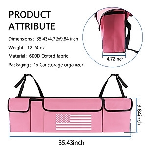 Salior Trunk Organizer for Car,Unique US Flag Backseat Car Organizer with 4 Large Capacity Pocket,Waterproof Car Trunk Storage Organizer Hanging on Car Truck SUV MPV Rear Seat (Pink)