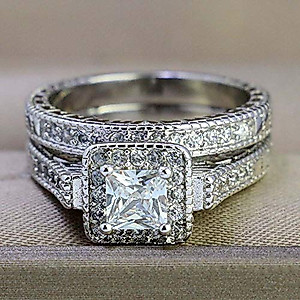 GY JEWELRY 3pc His and Hers Wedding Ring Sets Couples Rings Women's White Gold Filled Cubic Zirconia Wedding Engagement Ring Bridal Sets & Men's Stainless Steel Wedding Band