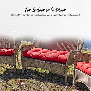 RSH DECOR: Sunbrella 3-Piece Wicker Tufted Cushion Set | Large Size | Made with Sunbrella Performance Fabric | Outdoor Loveseat & U-Shaped Seat Cushions | Brannon Whisper