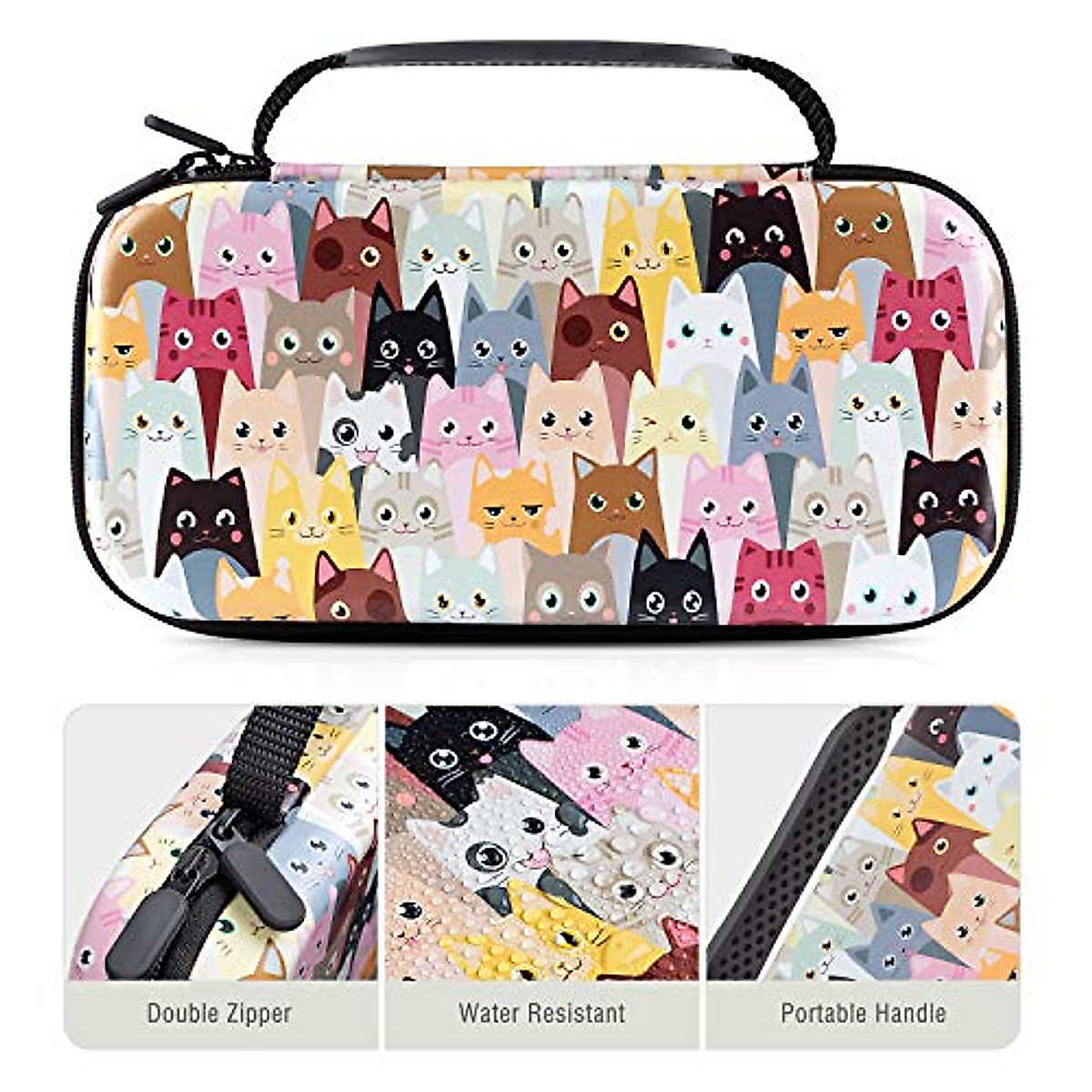Lokigo Carrying Case for Nintendo Switch/Switch OLED Model (2021), Portable Travel Girls Carry Case Protective Hard Shell with 16 Games Card Cartridges for Switch Console & Accessories, Cute Cats