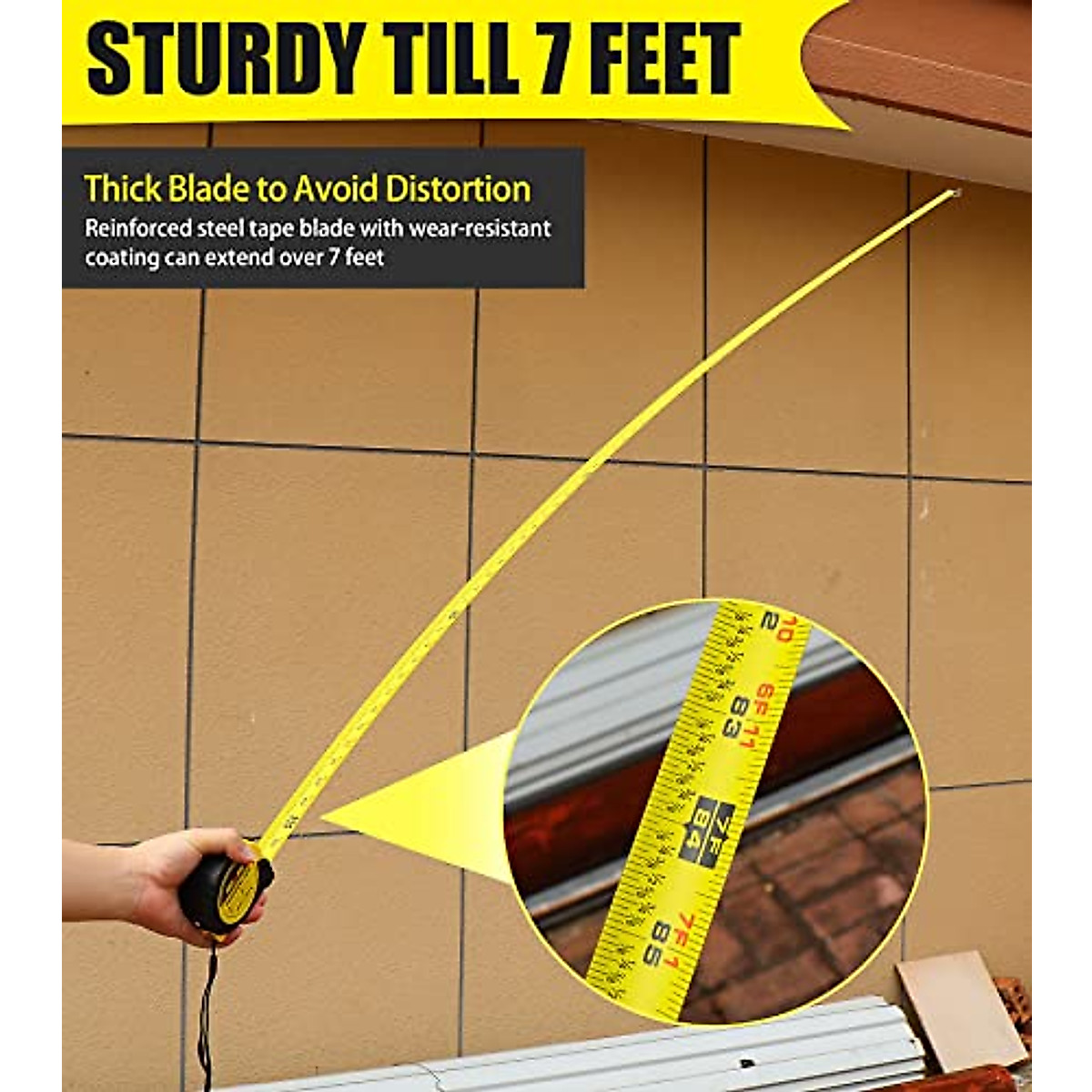 DOWELL Measuring Tape Measure 25ft Measurement Tape Steel Blade Shock Absorbent Solid Rubber Case Accurate Easy Read with Fractions 1/8 for Construction Contractor Carpenter Architect Woodworking (1)