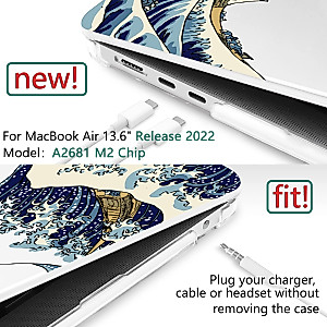 MEEgoodo for MacBook Air 13.6 inch Case 2022 New A2681 with M2 Chip, Clear Case for MacBook Air M2 with Retina, Laptop Hard Shell Cases with Keyboard & Webcam Cover & Screen Protector, Great Wave