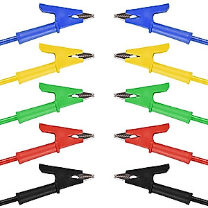 WGGE 5PCS Dual Ended Alligator Clips Test Leads Set, 15A Test Lead Wire Cable with Insulators Clips, Heavy Duty Cable with Protective Jack Copper Clamps for Electrical Testing 5 Colors 3.3 ft/1m
